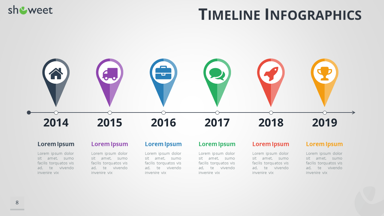 Infographie Frises Chronologiques pour PowerPoint - Showeet Infographie Frises Chronologiques pour PowerPoint - Showeet