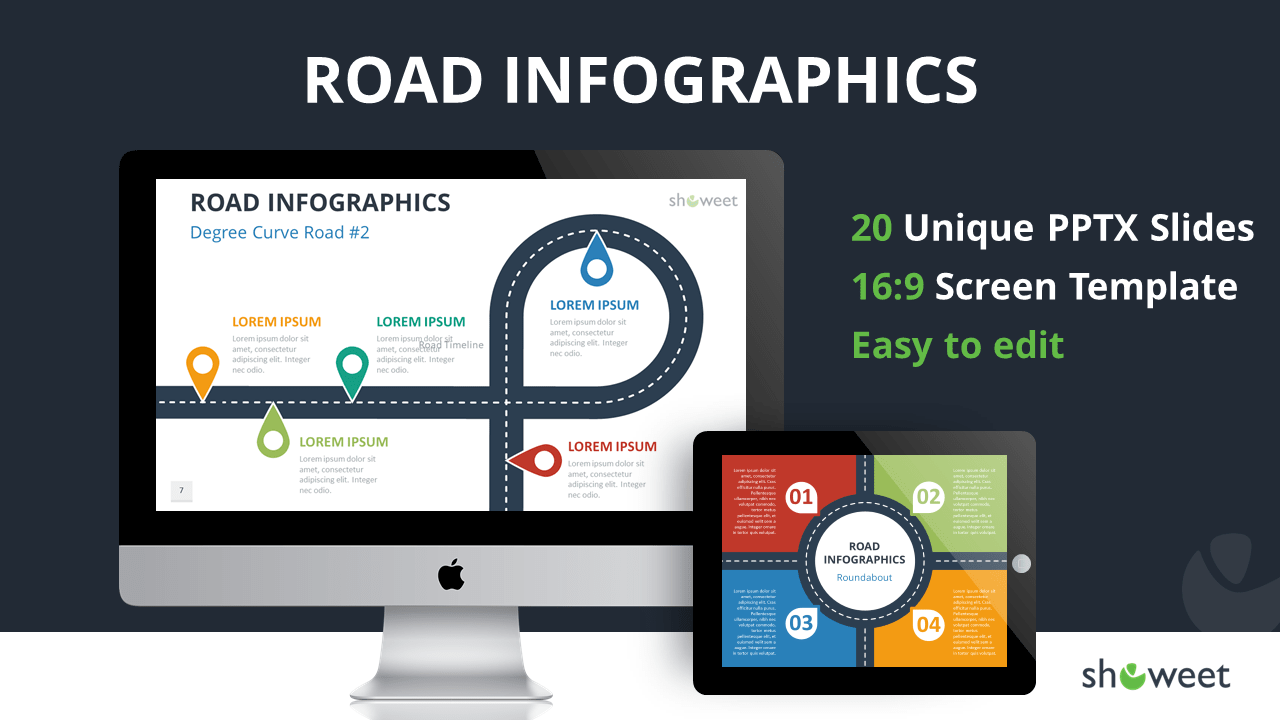 Modèles Infographiques de Routes pour PowerPoint - Showeet.com